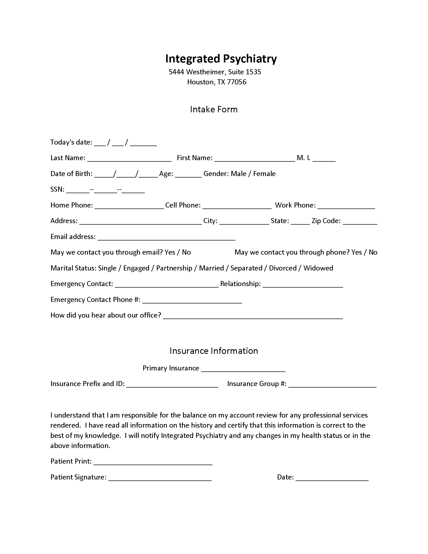 Forms – Integrated Psychiatry