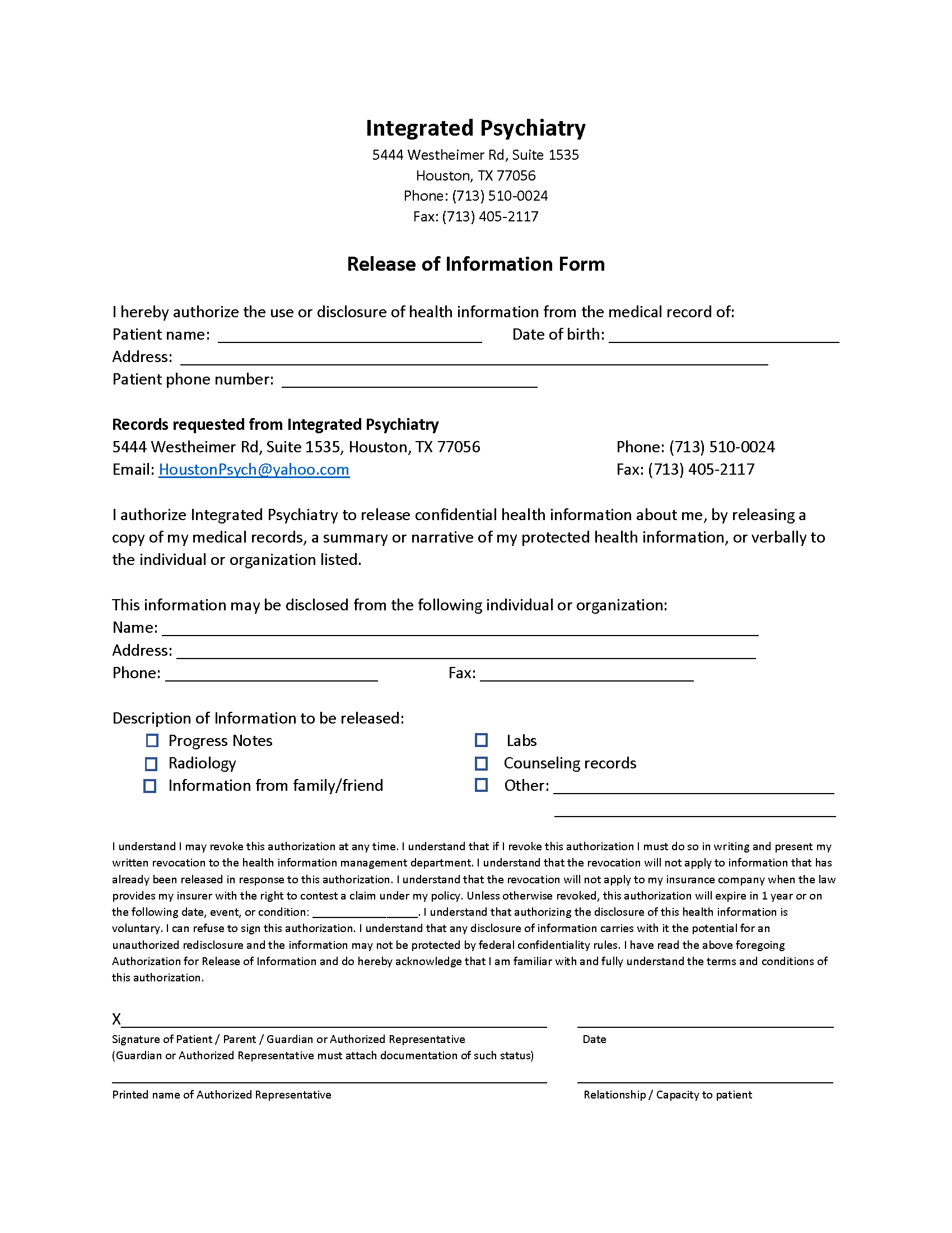 Forms – Integrated Psychiatry